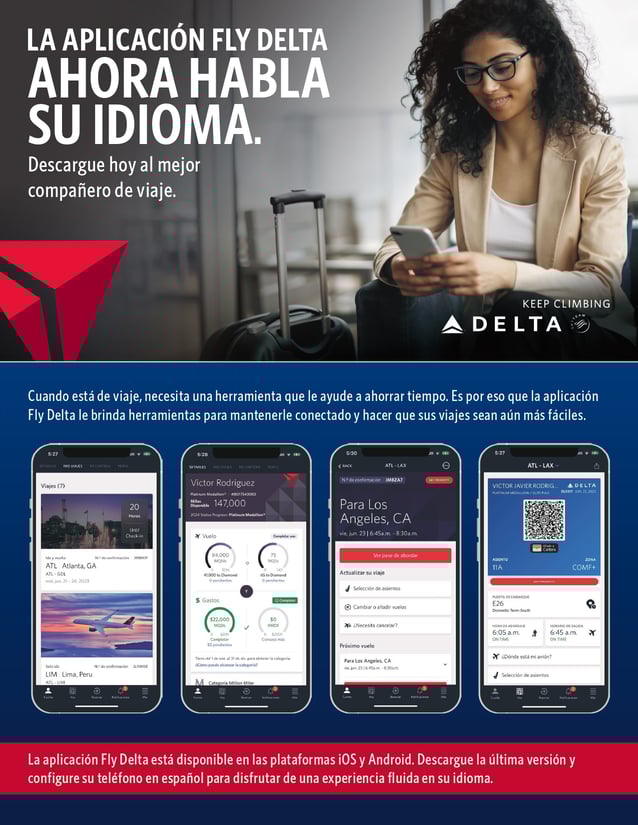 Fly Delta App ahora disponible en español